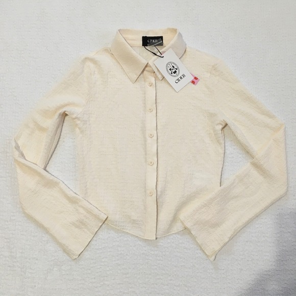 Cider | Tops | Nwt Cider Cropped Preppy Textured Button Up Long Sleeve ...